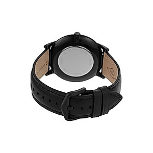Fossil Men's Minimalist Quartz Stainless Steel and Leather Two-Hand Watch, Color: Black (Model: FS5447)