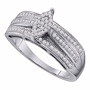 Jewels By Lux Sterling Silver Womens Round Diamond Marquise Bridal Wedding Engagement Ring 1/4 Cttw Ring Size 7 (I2-I3 clarity; J-K color) round shape white diamond