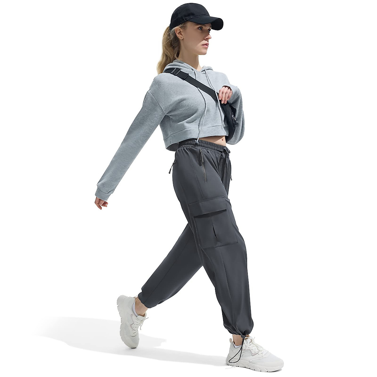 FARUNGS Quick Dry Cargo Pants Lightweight Tactical Hiking Pants with 5 Pockets for Women,Stretchy Waist and Water Resistant Grey