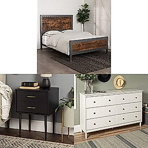 Walker Edison Furniture Company Rustic Farmhouse Queen Metal with Olivia 2 Drawer Wood Rectangle Side Living Room Small End Accent Table and Drawer Organizer Closet Hallway