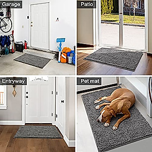 HOMEIDEAS Absorbent Chenille Door Mat Indoor, 20“x32”, Dirt Trapper Machine Washable Non Slip Throw Rugs for Entryway, Entrance, Mud Room, Thick Welcome Doormat, Grey