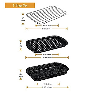 Granite Ware 3 Piece Multiuse Set (Speckled Black) Enamelware Bake, Broiler Pan and Grill - With Rack Suitable for Oven, direct on Fire.