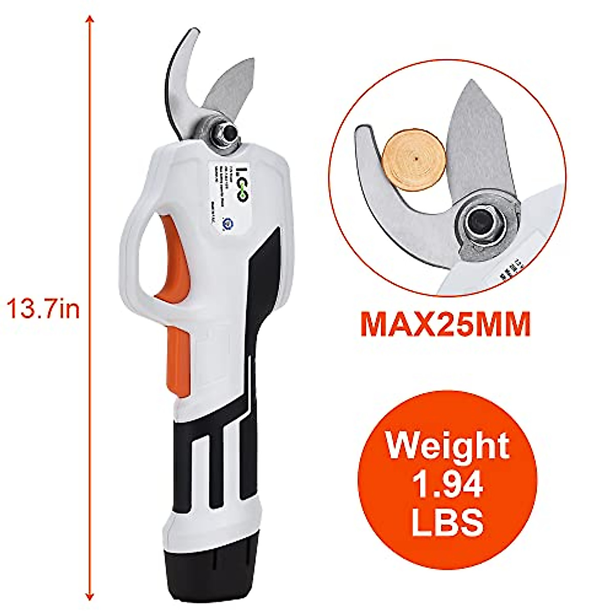 LIGO® Electric Pruning Shears For Gardening Cordless Rechargeable Tree Pruner, Tree Branch Flowering Bushes Trimmers With Safety Protection, MAX 13mm Cutting Diameter (Pruner)