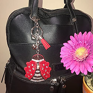 Popfizzy Bling Red Ladybug Keychain for Women and Girls, Rhinestone Purse Charms for Handbags, Ladybug Gifts for Her