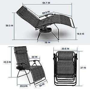 Keten Zero Gravity Chair, Patio Folding Lounge Chair Recliners, Adjustable Lawn Lounge Chair with Pillows Replacement Cords Cup Holders for Backyard Poolside Beach Set of 2(Black)
