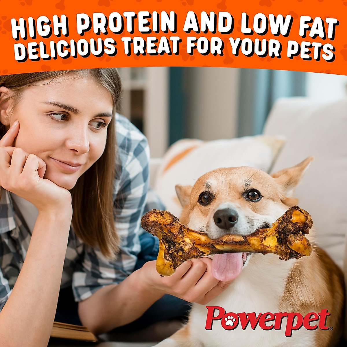 Powerpet Jr. Mammoth Bone - Halloween Dog Treats, Natural Beef Dog Chew Bones, Digestible Dog Bones w/High Calcium, for Dental Health, Large Breeds & Aggressive Chewers - Odorless, Smoked Flavor 1pc