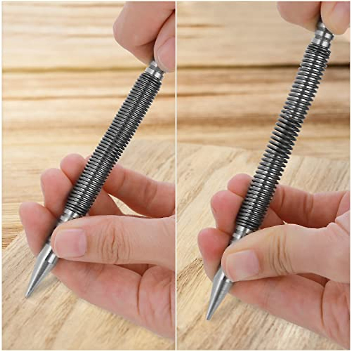 Grevosea 2 Pieces Spring Nail Set, Nail Set Tool and Hinge Pin Tool Dual Head Nail Setter Hammerless 1/8 1/16 and 1/32 Inch Spring Pin Punch Nail 3500 Psi Striking Force Door Pin Siding Removal Tool