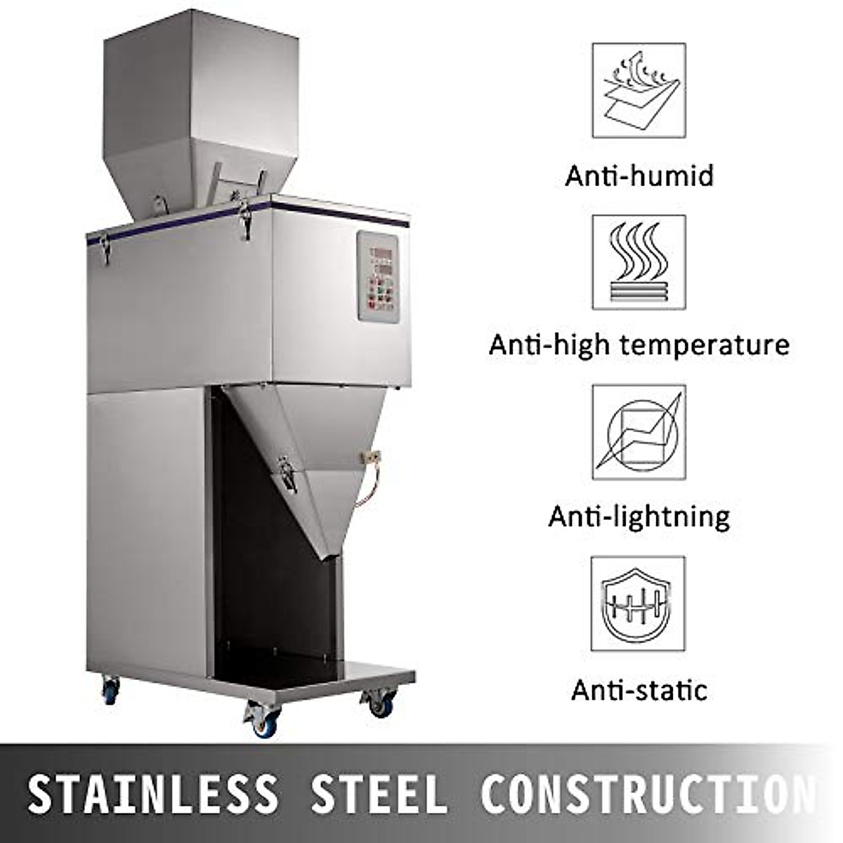 VEVOR 2000g Filler 10-15 bag/min, Full Automatic Particle 18 cm Film Width, Powder Weighing Filling Machine for Industries, Silver