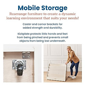 ECR4Kids Double-Sided Mobile Book Display with Storage, Classroom Bookshelf, White Wash