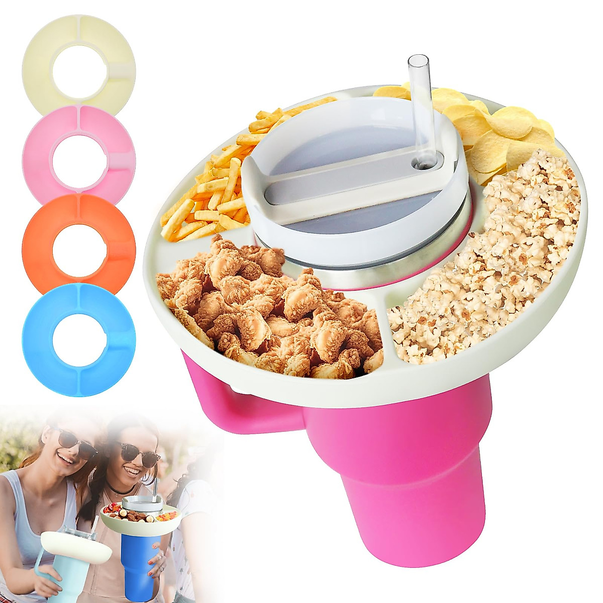 Snack Bowl For Stanley 40oz, Upgrade Silicone Reusable Snack Tray For Stanley, Snack Tray With Compartments For Stanley Cup, Snack Tray For Stanley, Accessories for Stanley 40 oz Tumbler With Handle