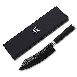 YOUSUNLONG Butcher Knife - 8 Inch Meat cleaver - Japanese AUS8 Black Titanium Nitride Coated Steel - Super Sharp - Natural Ebony Handle