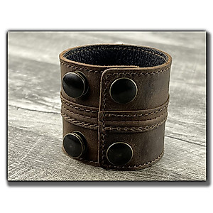 Anthology Gear Stylish Leather Cuff Bracelet Full Grain Wide Wristband For Men and Women (Unisex) Adjustable to 6" or 7 1/4" (Whiskey Brown, Small/Medium)