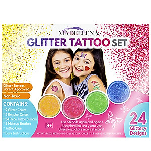Temporary Glitter Tattoos Kit for Girls, 33 Pieces, Arts & Crafts for Girls, Great Gifts For Girls