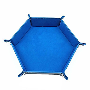 1 Piece Dice Holder Dice Pad Dice Rolling Tray PU Leather Dice Tray Hexagonal Folding Dice Tray for Dice Gaming and Other Table Games, Blue