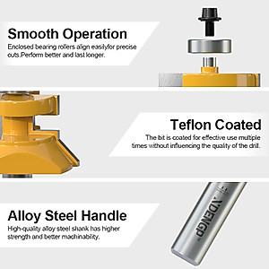 XDENGP 2 PCS 1/2 Inch Shank Tongue and Groove Router Bit Set Flooring, Shaker Style Tongue Groove V Notch Wainscotting Boards Panel and Flooring Matched Edge Banding Milling Router Bit Set Complete