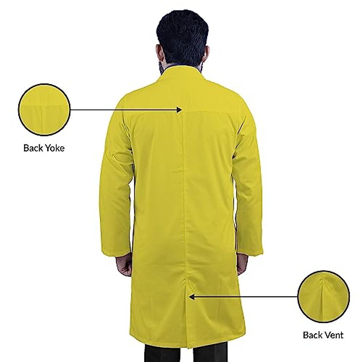 HEEDFIT Premium Quality Unisex Lab Coat, Comfortable Poly-Cotton Reusable & Professional Lab Coats Yellow L