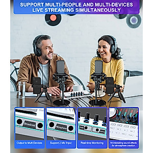 Podcast Equipment Bundle, tenlamp Q8 Podcast Microphone with Sound Board Voice Changer Mixer Controller, Studio Live Sound Card Kit for PC Smartphone Recording Live Streaming