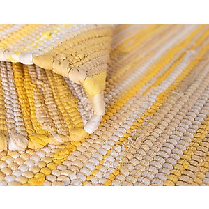 Unique Loom Chindi Cotton Collection Soft Hand Woven Natural Fiber Striped Area Rug, 2 ft 2 in x 3 ft, Yellow/Ivory