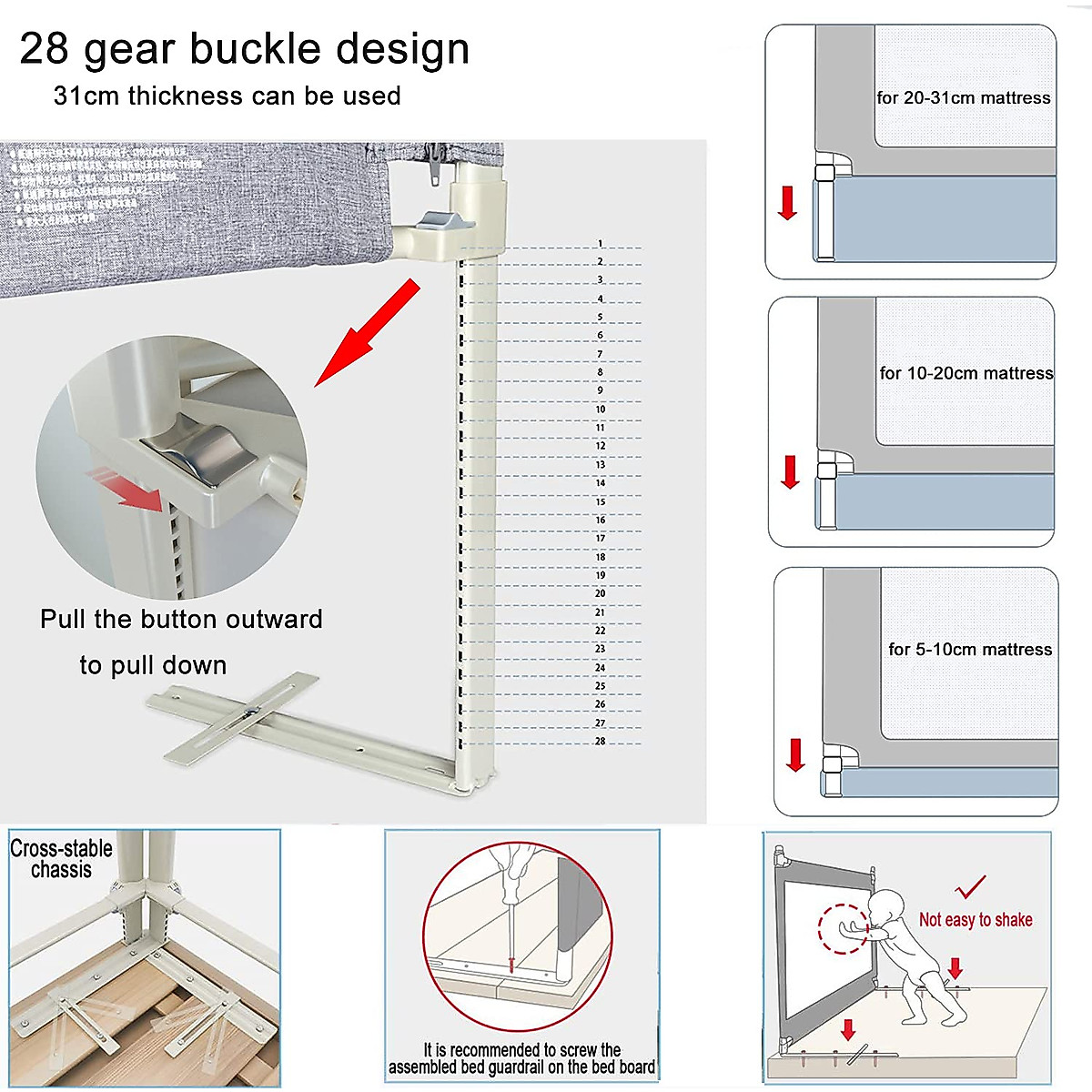 SINGYOO Bed Rails for Toddlers- New Upgraded Extra Long Bed Guardrail Full Size Baby Bedrail for Children Fit for Twin Queen & King Size Bed Mattress one Piece (Grey, 79"(L) x 30"(H))