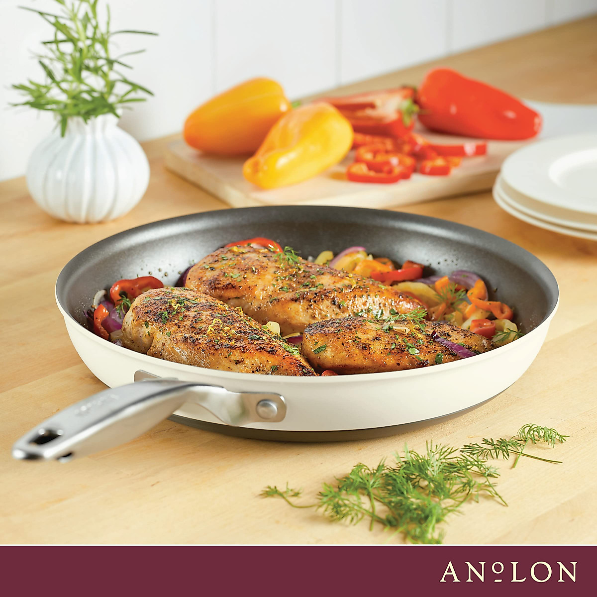 Anolon Achieve Hard Anodized Nonstick Frying Pan/Skillet, 12 Inch, Cream