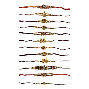 Belexy Traditional Rakhi for Brother, Sister, Bhaiya, Bhabhi, Multiple Stone/Beads, Bracelet, Raksha Bandhan Assorted Color - Set of 12