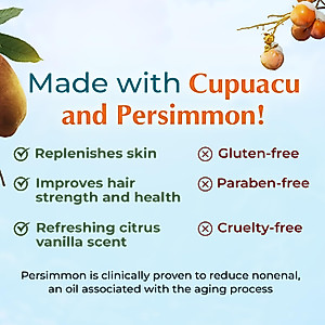 Deodorizing Citrus Plus Elder Shampoo and Body Wash by BoaVida with new leak-proof caps, Soap Made with Persimmon to Treat the Presence of Nonenal and Remove Old Person Smell, 8 oz