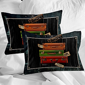Luggage Rustic Duvet Cover Sets Wood Grain Red Black Green Box Bedding Sets 3 Pcs Soft Comforter Covet Set Including 1 Quilt Cover 2 Pillow Cases,Queen Size Comforter Cover Set with Zipper Closure