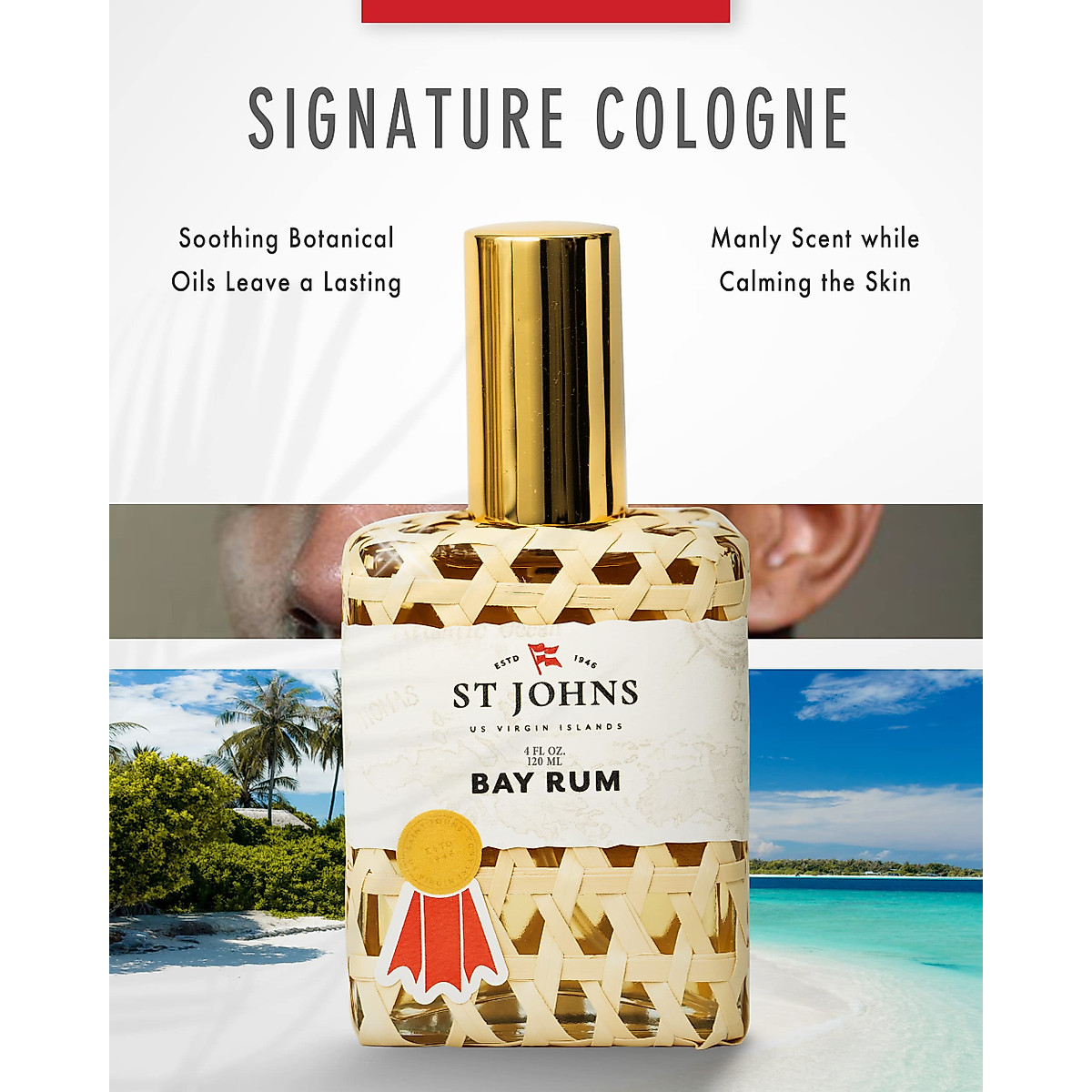 St. John Bay Rum Aftershave and Cologne | Made with Bay Leaves from The Virgin Islands | Bay Leaf After Shave Fragrance for Men | (4 oz)