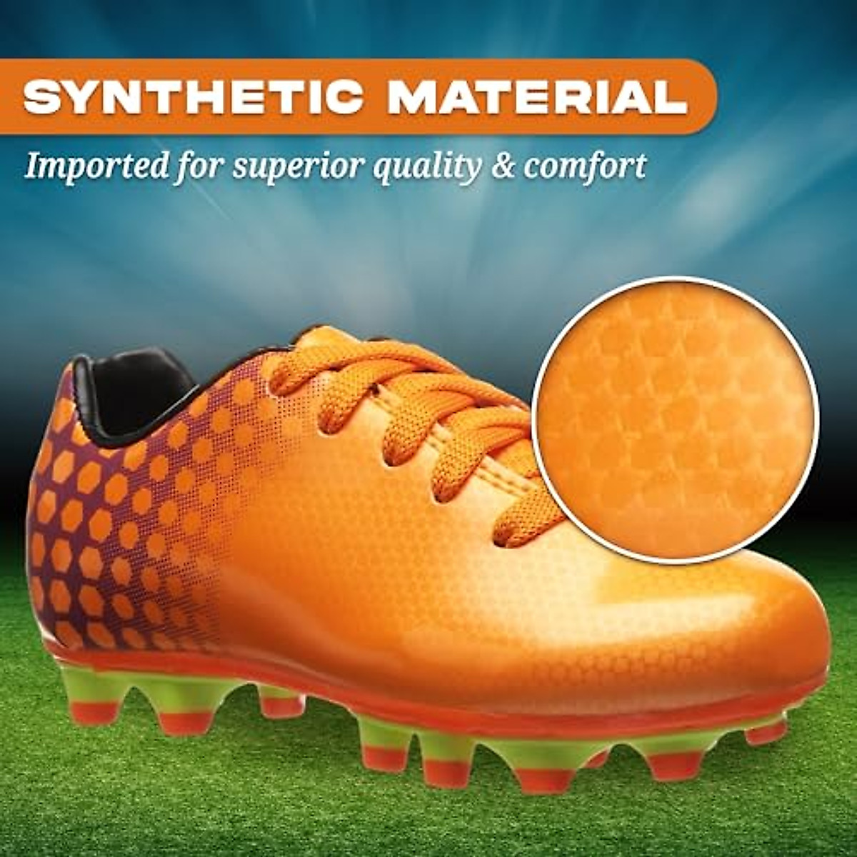 Vizari Palomar Firm Ground Soccer Shoes for Boys and Girls | Durable Synthetic Youth Soccer Cleats with Cushioned Sole for Stability | Secure Fit Kids Cleats with Padded Heel Orange/Purple