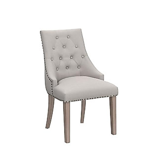 NOBPEINT Dining Chair Beige Fabric Leisure Padded Ring Chair, Nailed Trim, Set of 2