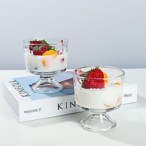 ALMOXVYE 6 Pack 10 Oz Glass Dessert Bowls, Footed Trifle Bowls Crystal Glass Ice Cream Cups for Ice Cream, Fruit, Pudding, Snack