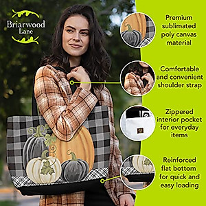 Briarwood Lane Checkered Pumpkins Autumn Canvas Tote Bag Fall 14.5" x 15"