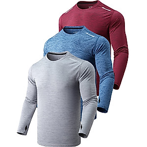 3 Pack: Men's Long Sleeve T Shirts, Dry Fit UV Sun Protection Outdoor Hiking Athletic Active Tops with Thumb Holes (Set 2, XX-Large)