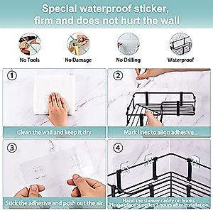 Adhesive Plastic Shower Caddy Bathroom Shower Basket Shelf Wall Mounted No Drilling Shower Storage Rack Organizer Caddy Wall Shelf