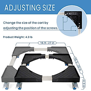 Mini Fridge Stand Furniture Dolly Adjustable Refrigerator Roller Stand. Appliance Dolly Cart with 2 Locking Swivel Wheels. Black Small Washing Machine Dryer Stand.