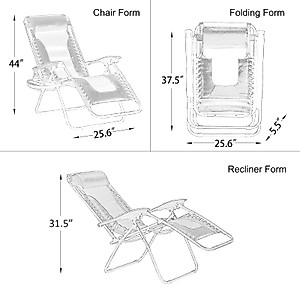 VOYSIGN Adjustable Steel Zero Gravity Lounge Chair, Large Size Padded Recliners w/Pillows and Cup Holder Trays, Support 350 lbs.