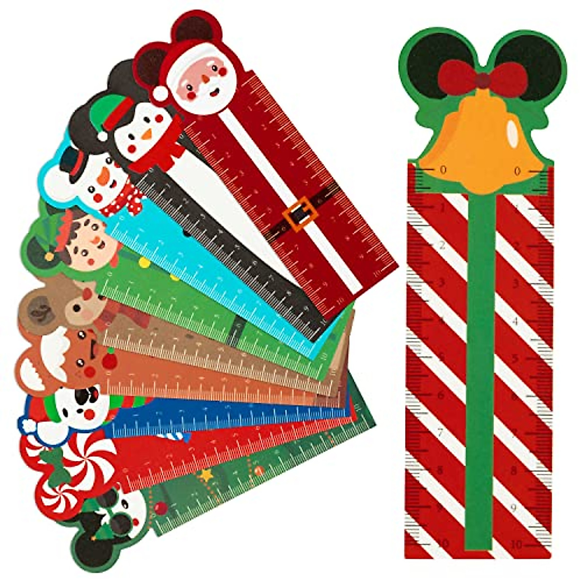 Eartim 50Pcs Mouse Bookmark Rulers, 10 Styles Mouse Measuring Ruler Bookmark Double-Side Printing Plastic Bookmark for Kids Birthday Gift Classroom Student Reward Gift Bag Fille