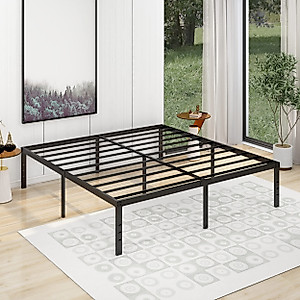 alazyhome 18 Inch Metal King Size Bed Frame Heavy Duty Platform Noise Free Steel Slat Support Easy Assembly Noise Free No Box Spring Required Black
