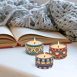 3 Pack Home Scented Candles - Strong Lavender, Bluebell & Mandarin Candle, 2.5 Oz, 100% Soy, Non-Toxic, Small Candle Set for Aromatherapy & Gifts, Prizes for Adults, Baby Shower Prizes