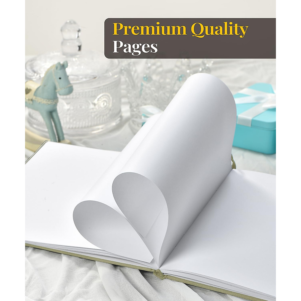 Lankaiva Wedding Guest Book, Guest Book Wedding Reception - Classic Baby Shower Guest Book, 100 Blank Pages for Bridal Shower Birthday Graduation Sign in and Photos, Beige