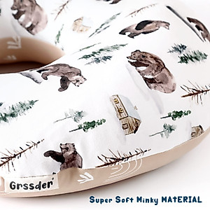 GRSSDER Nursing Pillow Cover Stretchy Soft Minky Fabric Removable Covers for Breastfeeding Pillows, Comfortable Slipcover for Baby Boy and Girls, Jungle Bear/Rainbow
