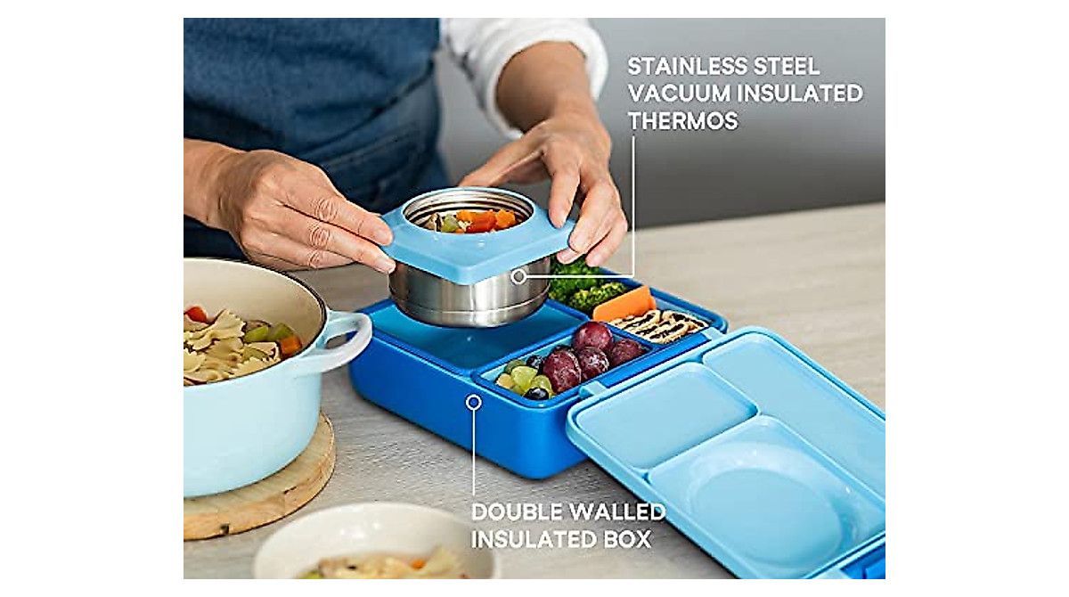 OmieBox Deluxe Bento Lunch Box for Kids - Blue