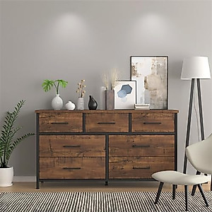 IKENO 7 Drawer Dresser for Bedroom, Industrial Wood Storage Dressers & Chests of Drawers with Sturdy Steel Frame, Storage Organizer for Bedroom Office Wood, Walnut