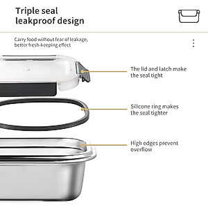 GEEJA Set of 2 stainless steel food containers with lids, Airtight kimchi containers, Leakproof meal prep bento box, Dishwasher/Oven/Freezer safe