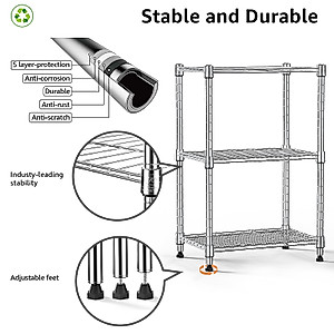 MZG 450 lbs Wire Storage Shelving 3-Tier Utility Shelving Unit Steel Organizer Wire Rack for Home,Kitchen,Office,Chrome(11.8" D x 17.7" W x 26.3" H)