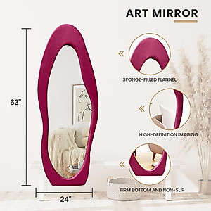 FARUIFETT Irregular Full Length Mirror 63"x24", Flannel Wrapped Wooden Frame Full Body Mirror, Floor Mirror, Wavy Mirror Hanging or Leaning Against Wall for Cloakroom/Bedroom/Living Room…