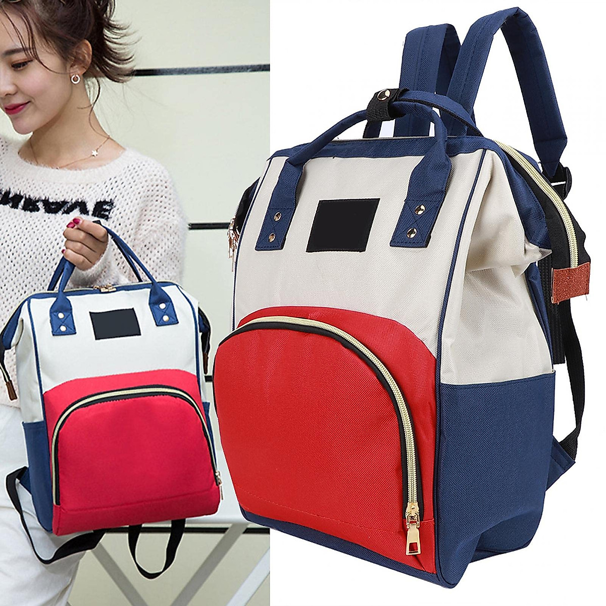 Maternity Nappy Bag, Abrasion Resistance Diaper Bag,Travel Backpack, Early Education Pregnant Woman for Home Educational Institution(Red Rice Blue)