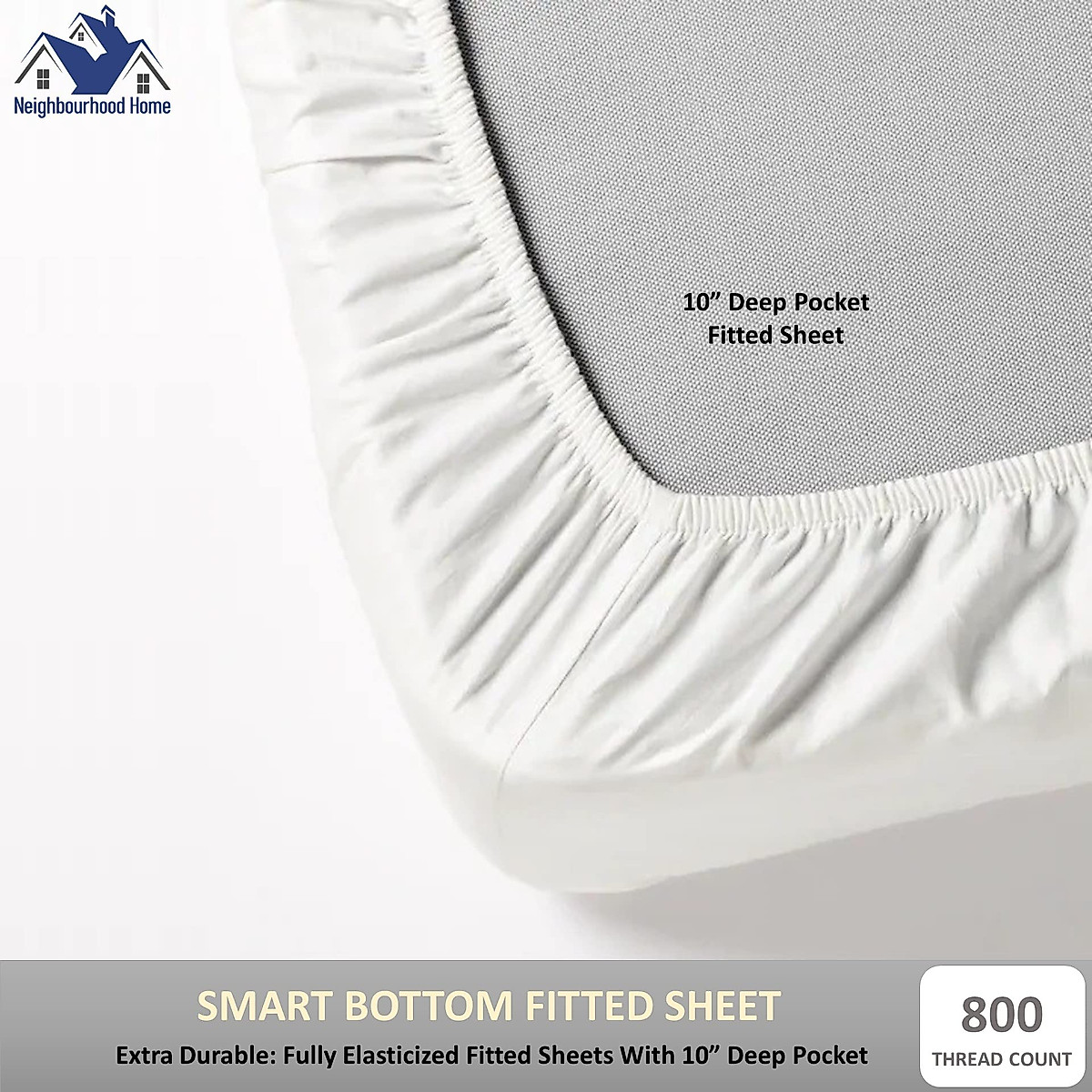 Neighbourhood Home 100% RealEgyptian Cotton 4-PC Sheets Set 800 Thread Count - King Size Bed- Breathable Soft Silky Sateen Weive - Cooling Sheets - 10" Inch Deep Pocket King Sheets - King, Dark Grey