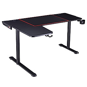 ioHOMES Kindira Modern Steel 65 in. L-Shaped Gaming Desk with USB Ports, PC Mouse Pad and Rotatable Cup-Holder for Home Office, Classroom, Study Room, Black