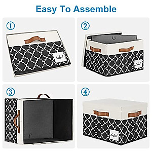 PFFVRP Large Storage Bins with Lids, Foldable Fabric Storage Baskets with Lids, Sturdy Storage Boxes with Labels and 3 PU Handles for Closet Home Bedroom Office (26L, 3 Packs, Black Plaid&White)